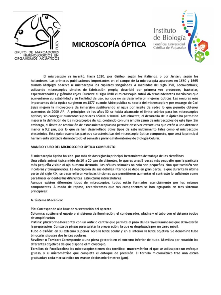 Guía Completa de Microscopía Óptica | PDF | Microscopio | Óptica