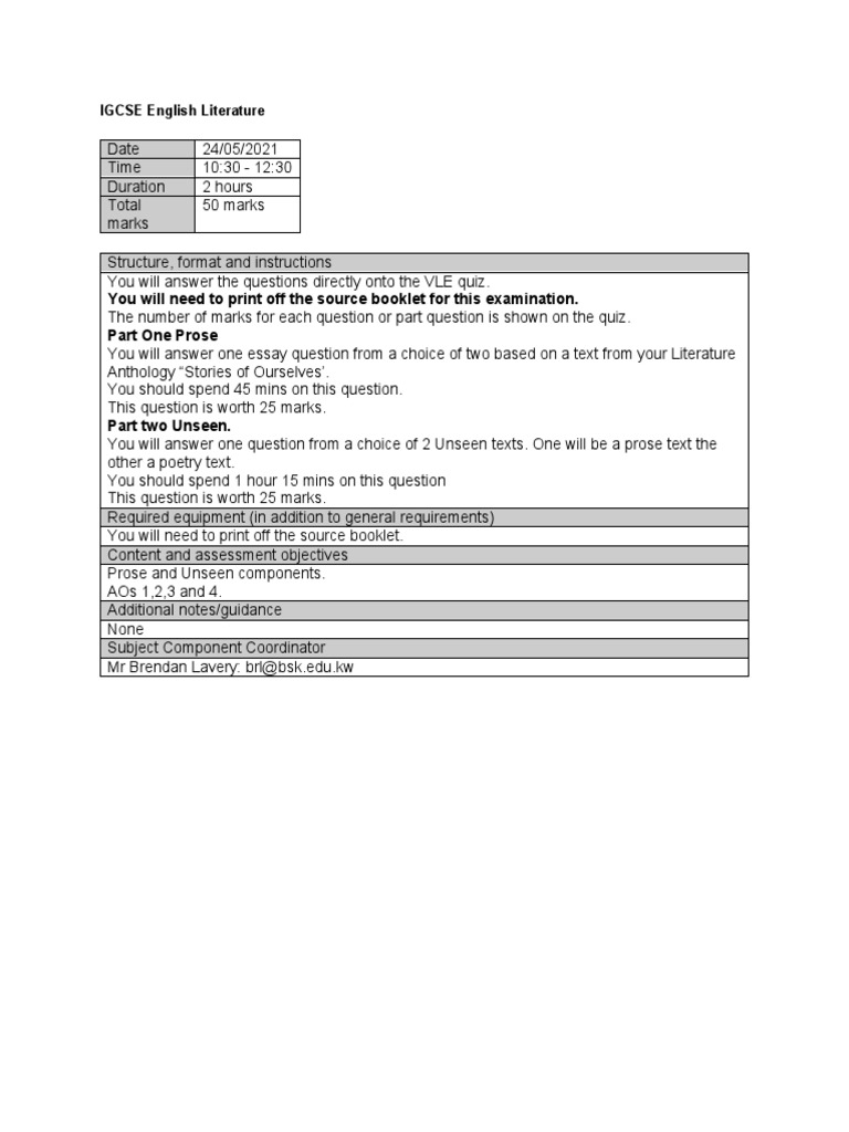 IGCSE English Literature Guidance | PDF