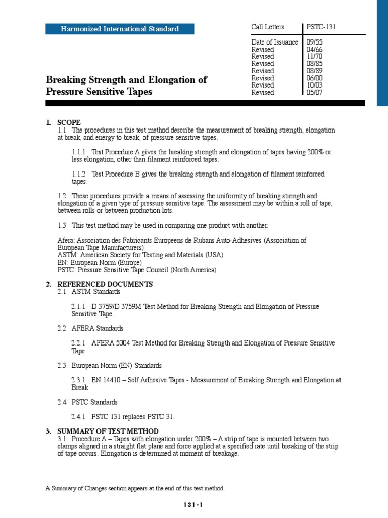 Breaking Strength and Elongation of Pressure Sensitive Tapes | PDF ...