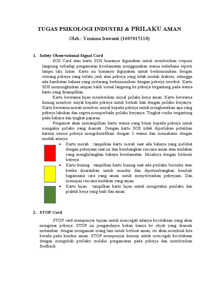 Safety Observational Signal Card, STOP Card, and Screening of ...