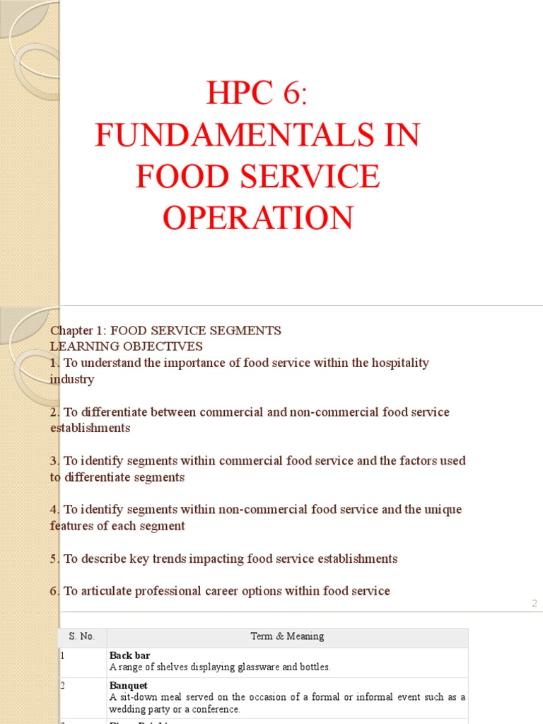 Fundamentals of Food Service Operation | PDF | Menu | Restaurants