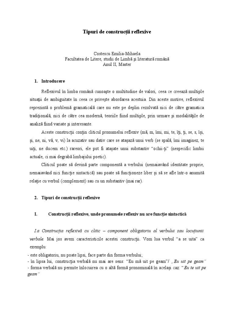 Tipuri de Constructii Reflexive - Examen | PDF