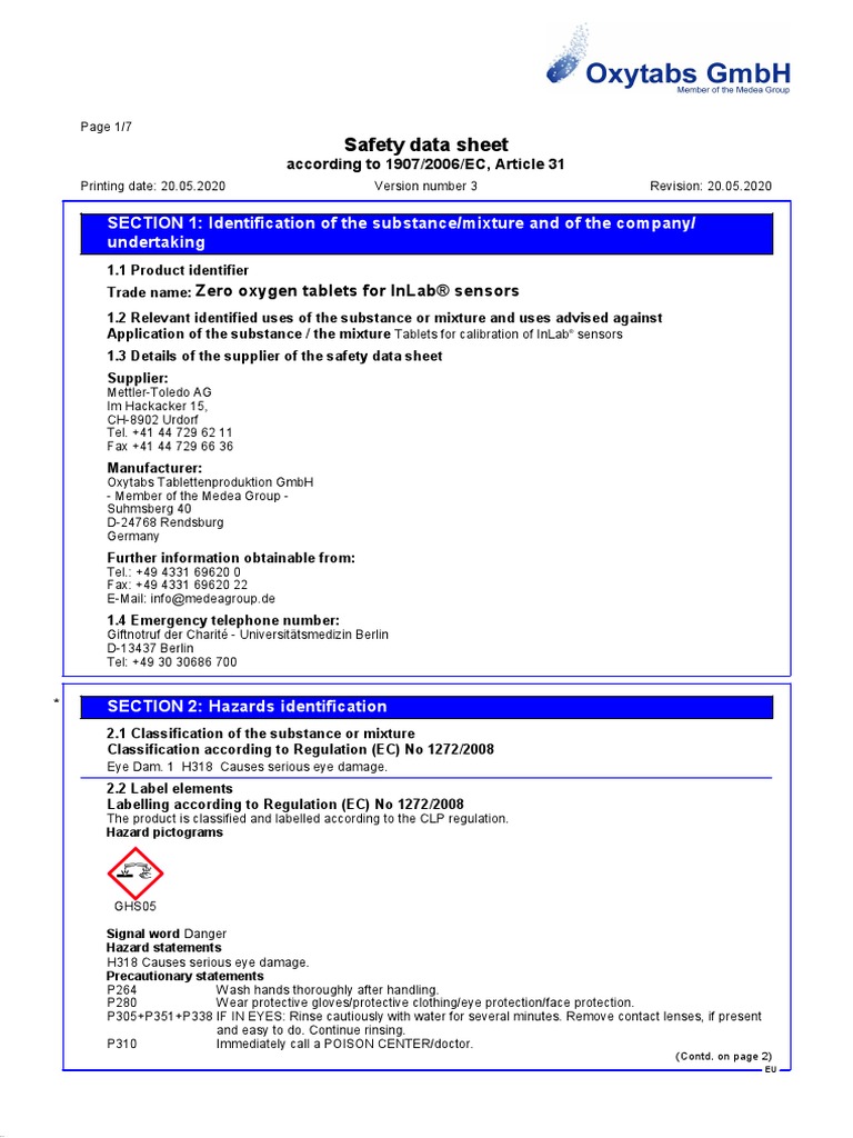 Zero Oxygen Tablets en 20060408 | PDF | Dangerous Goods | Occupational ...