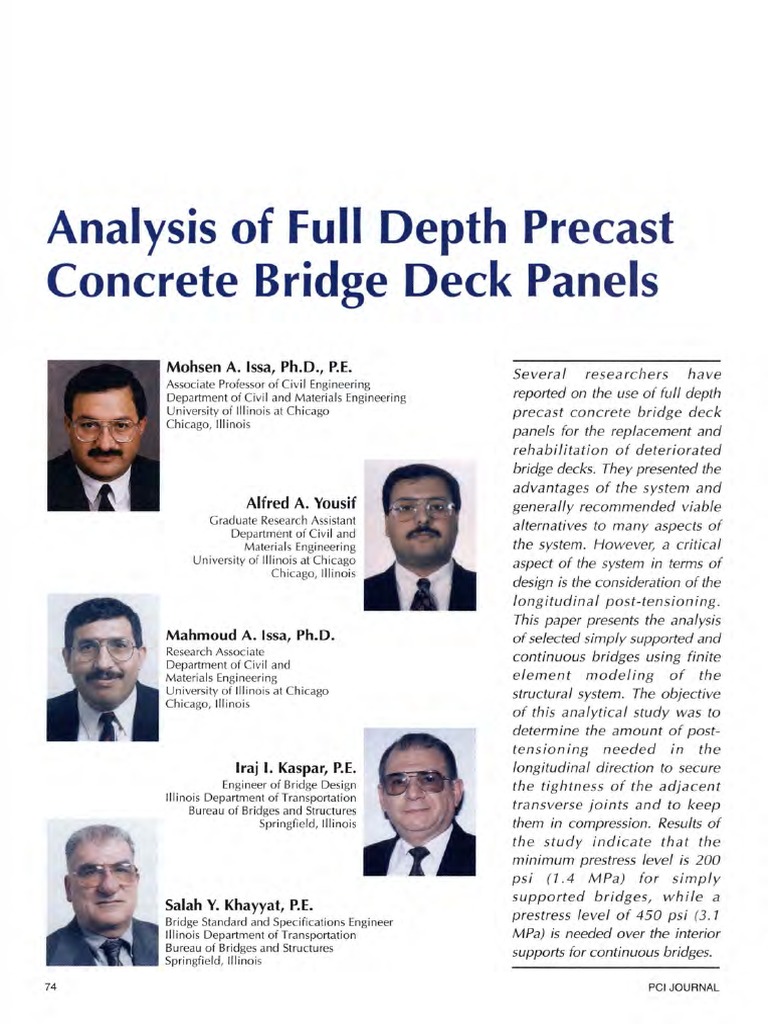 Analysis of Full Depth Precast Concrete Bridge Deck Panels | PDF ...