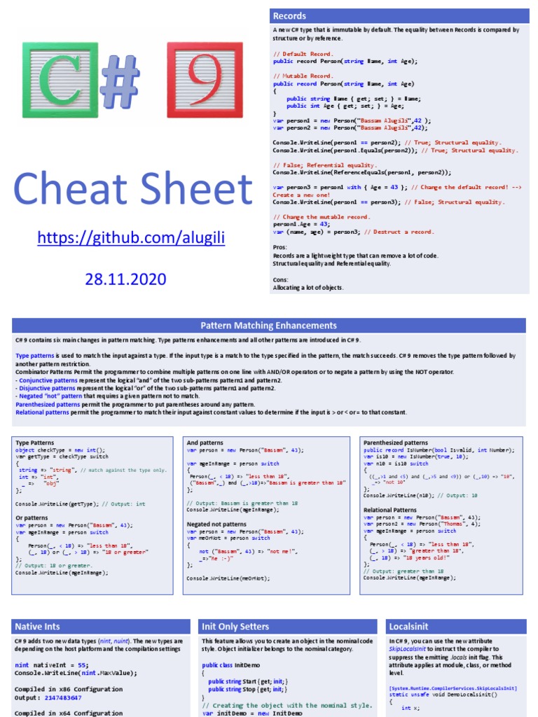 Cheat Sheet: Records | PDF | Anonymous Function | C Sharp (Programming Language)