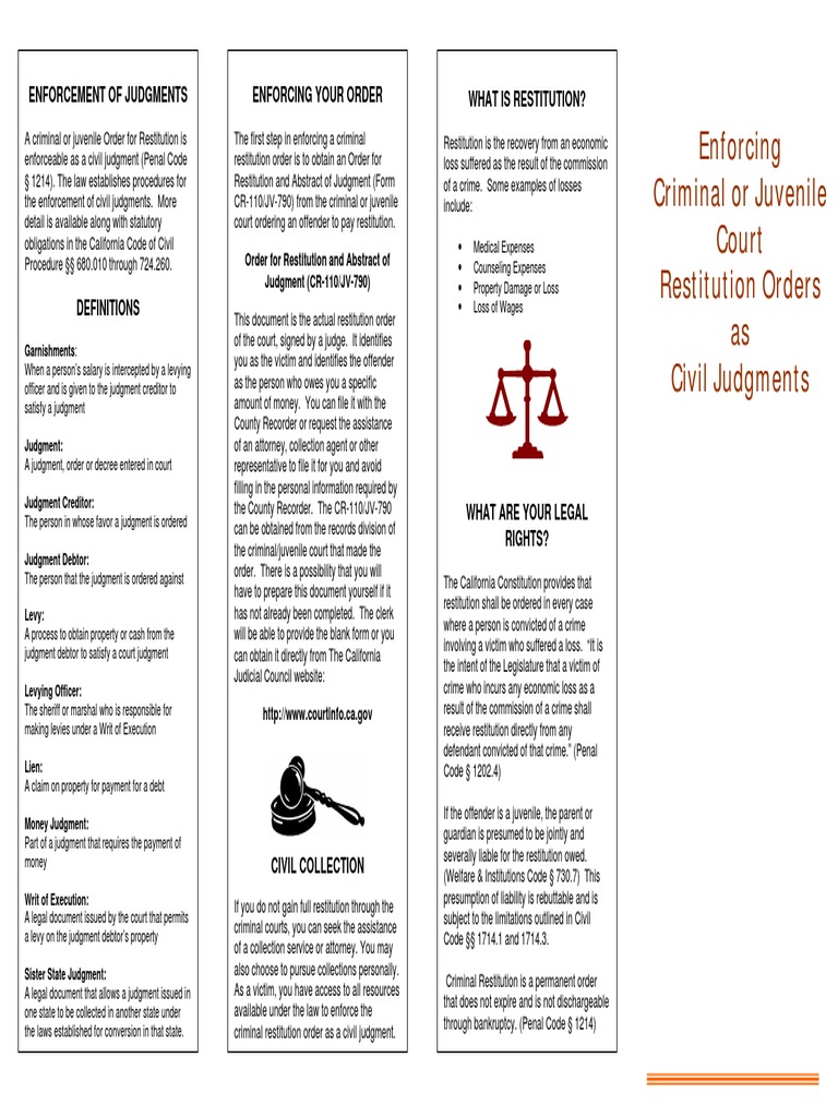 Enforcing Restitution Order Brochure | PDF | Garnishment | Judgment (Law)