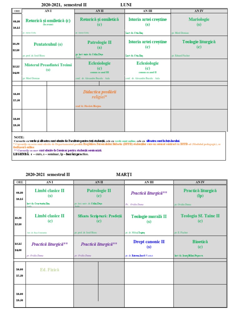 Orar 2020-2021 S2 V2.02 | PDF