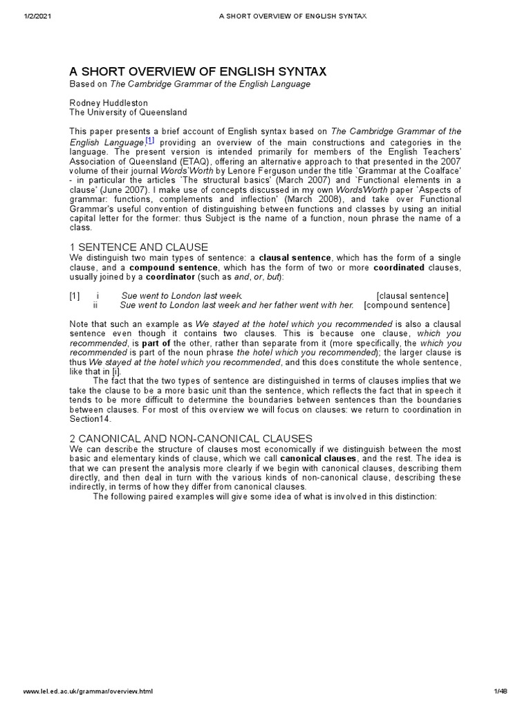 A Short Overview of English Syntax | PDF | English Grammar | Verb