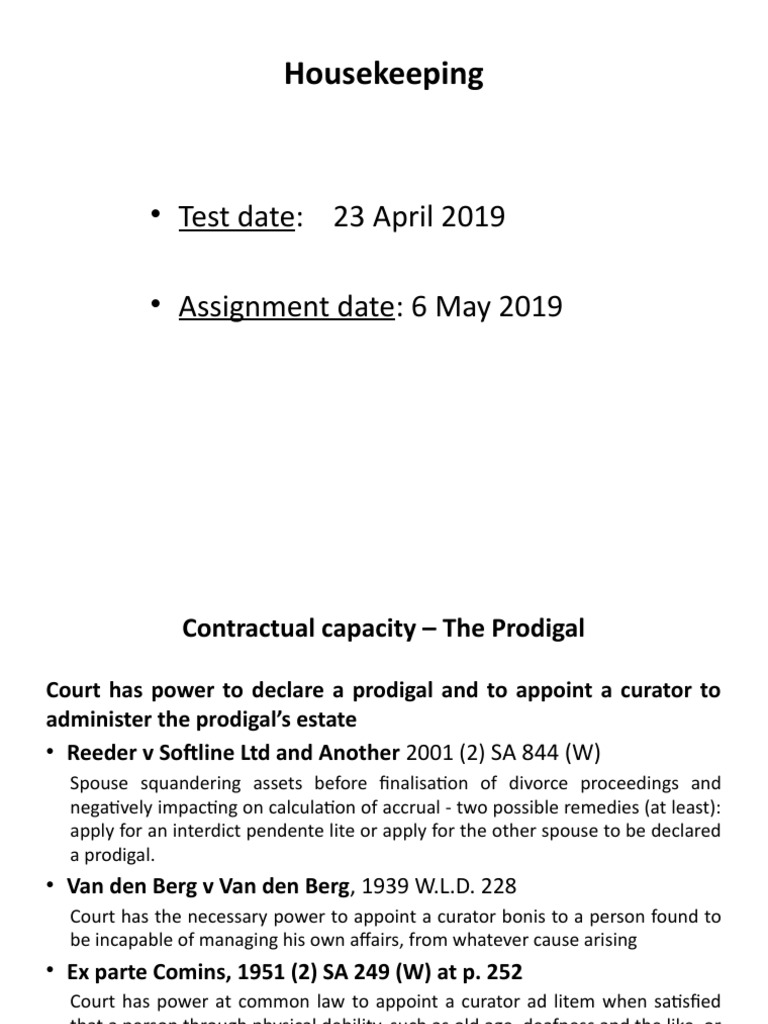 Housekeeping: - Test Date: 23 April 2019 - Assignment Date: 6 May 2019 ...