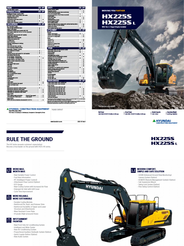 HX225S HX225S: Engine STD Opt Hydraulic System STD Opt Safety STD Opt ...