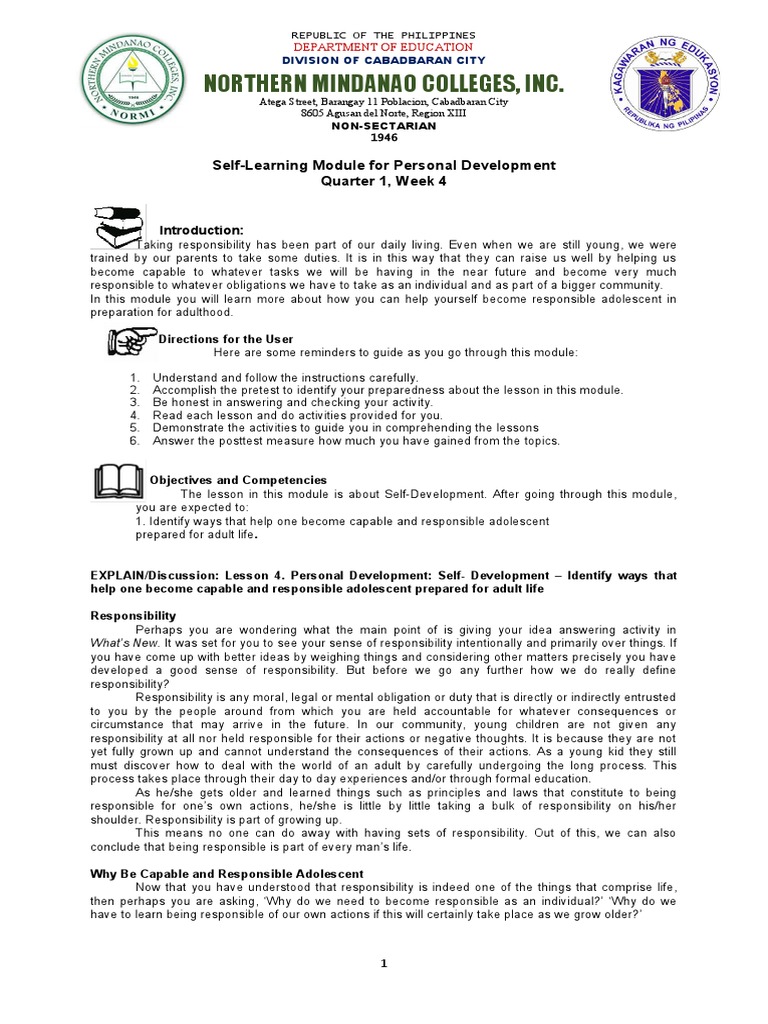 Northern Mindanao Colleges, Inc.: Self-Learning Module For Personal ...