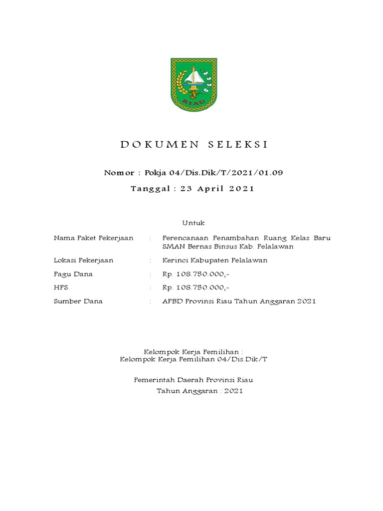 Dokumen Seleksi Perencanaan Penambahan Ruang Kelas Baru SMAN Bernas ...