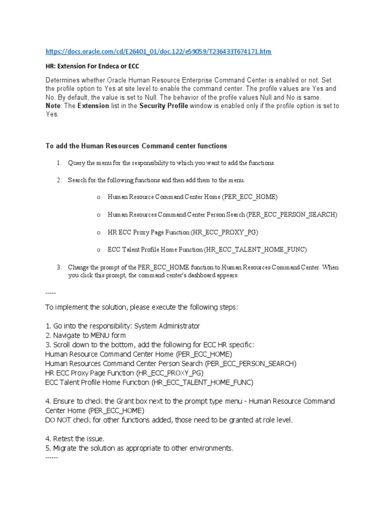 Oracle EBS HR ECC Setup | PDF | Human Resource Management | Human Resources
