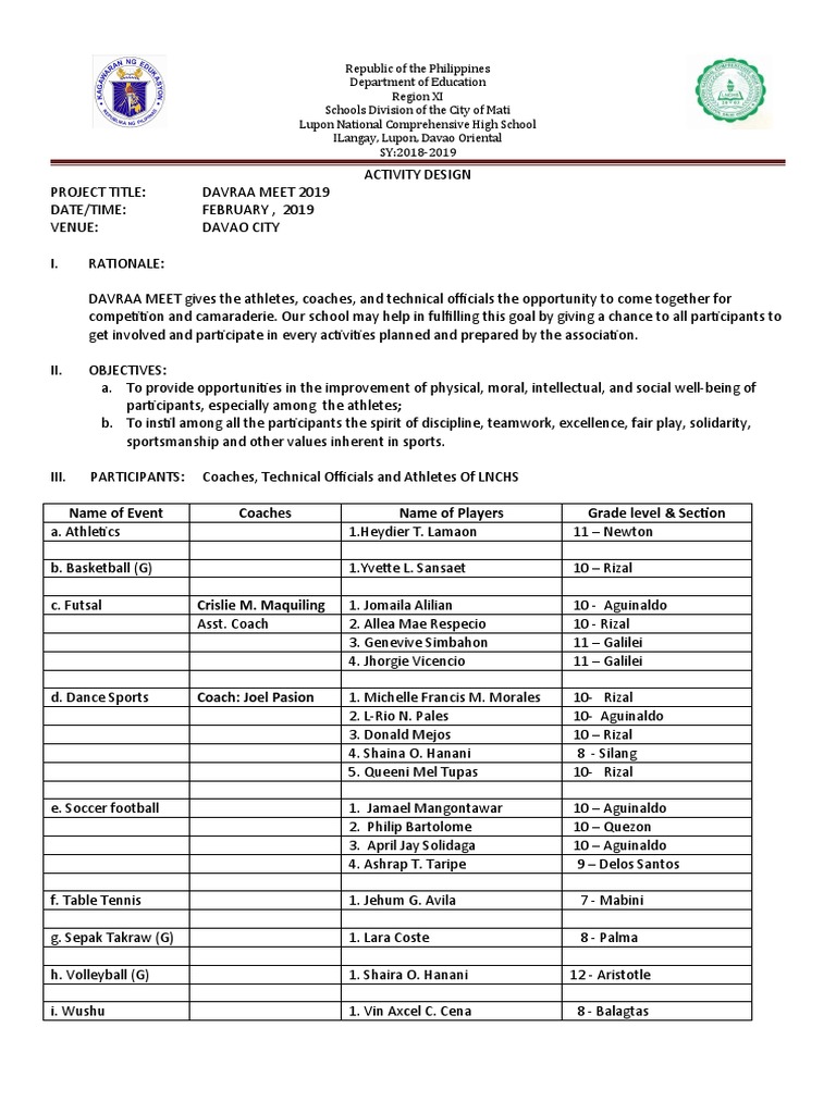Activity Design | PDF | Sports | Human Nature