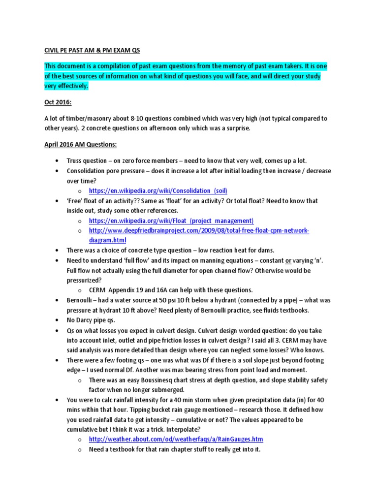 Civil PE Exam Past Questions Compilation | PDF | Column | Truss