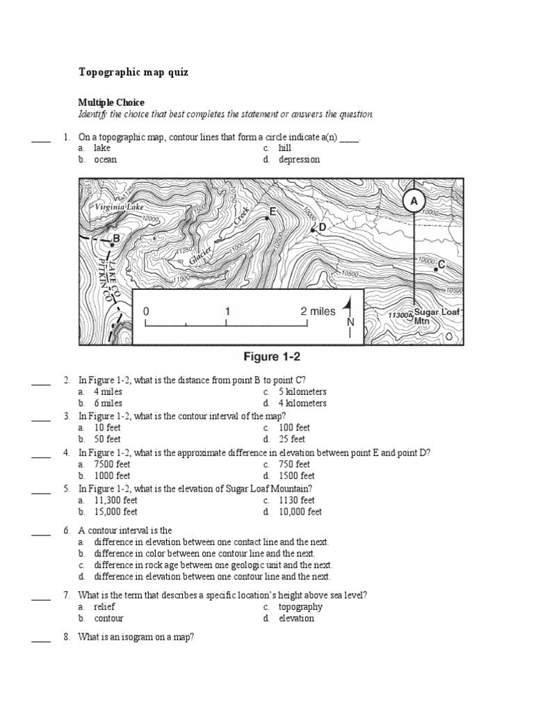Topographic Map Quiz: Multiple Choice | Download Free PDF | Contour ...