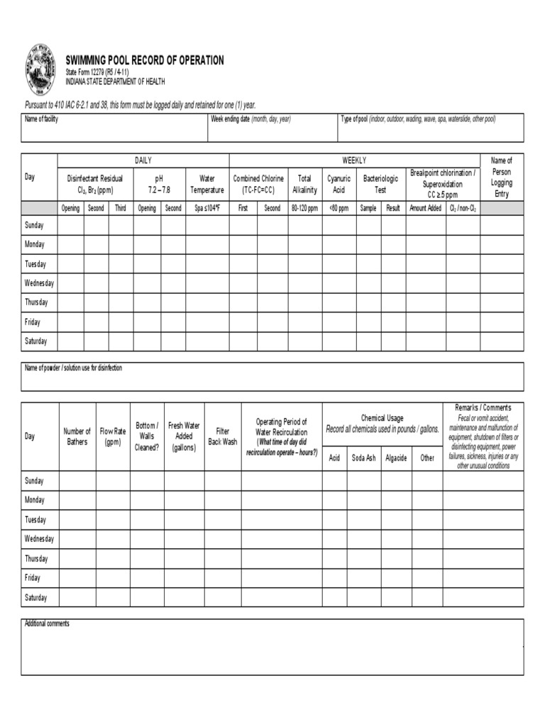 Swimming Pool Record of Operation | PDF | Disinfectant | Chlorine
