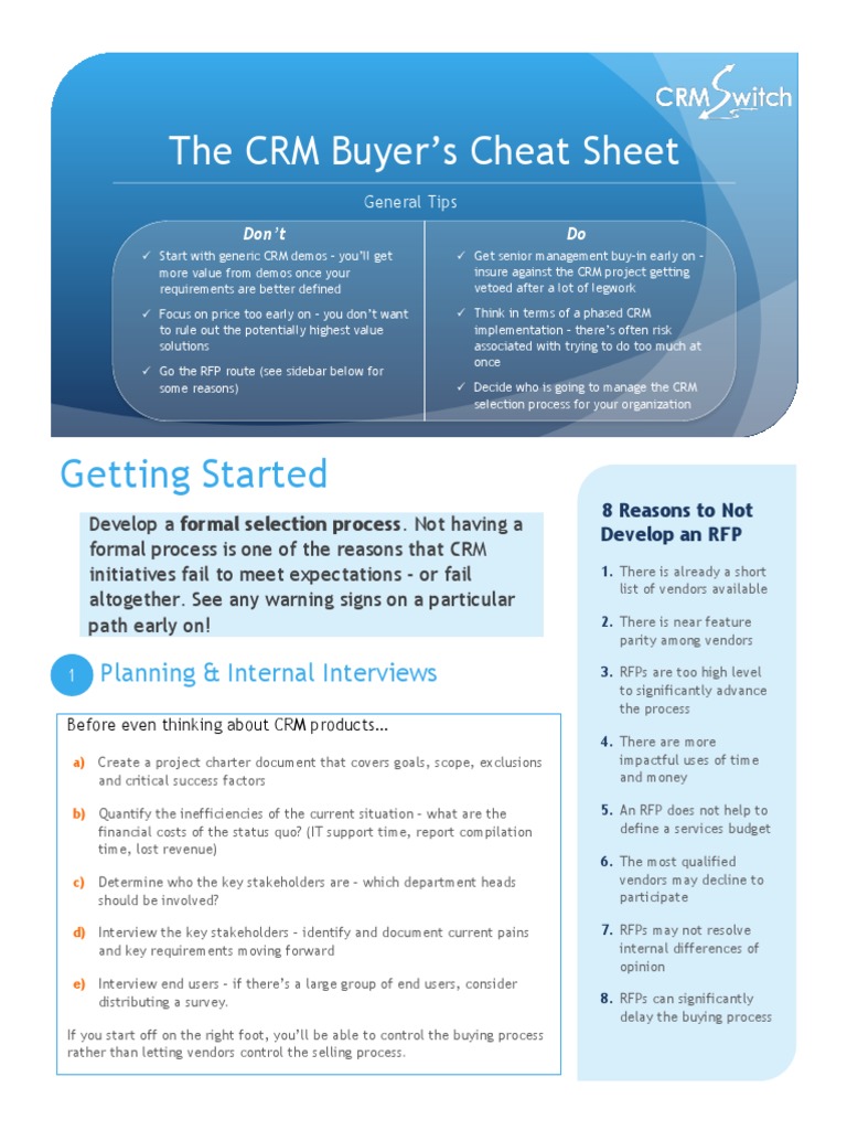 The CRM Buyer's Cheat Sheet: Getting Started | PDF | Customer ...