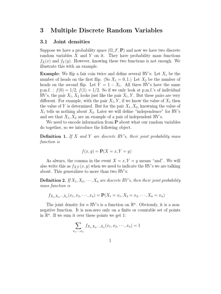 3 Multiple Discrete Random Variables: 3.1 Joint Densities | PDF | Probability Distribution ...