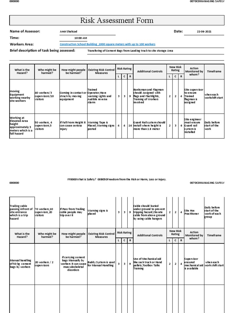 Risk Assessment Form (Blank) | PDF | Labor Relations | Occupational ...