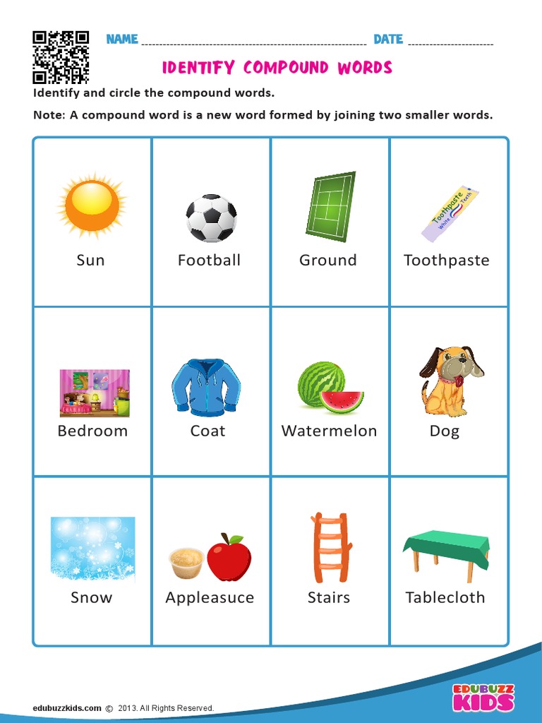 Identify Compound Words: Sun Toothpaste Football Ground | PDF