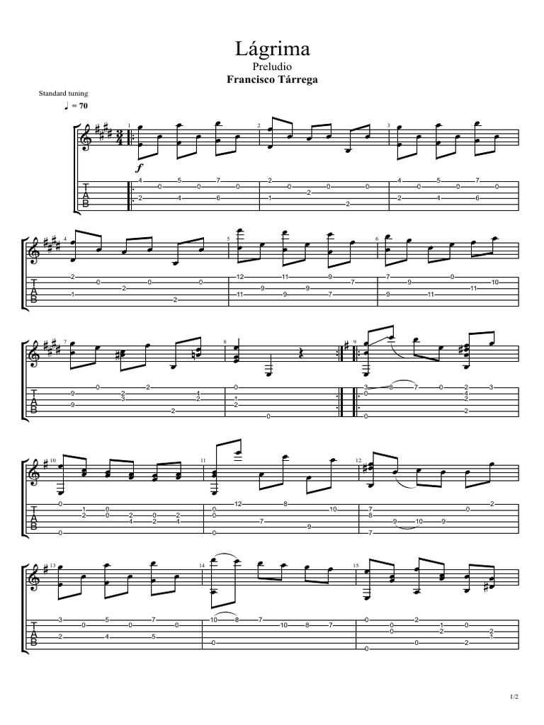 Lagrima Tarrega Partitura y Tablatura | Descargar gratis PDF ...