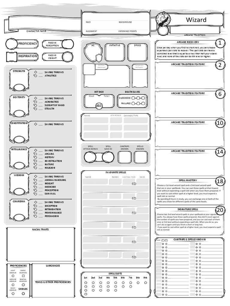 456029-Character Sheet WIZARD EDITABLE | PDF | Role Playing Games | Gaming