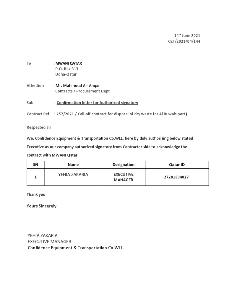 Authorized Signatory Sample | PDF