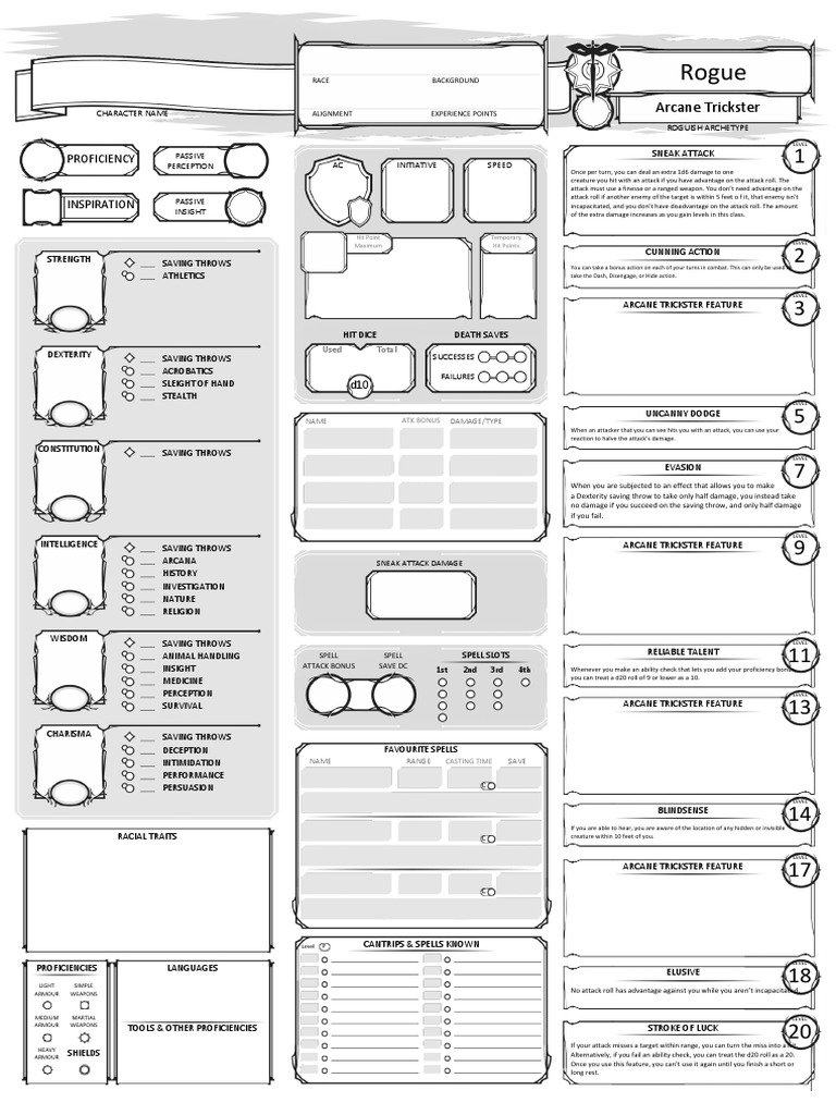Arcane Trickster Rogue Character Sheet | PDF | Role Playing | Tabletop ...