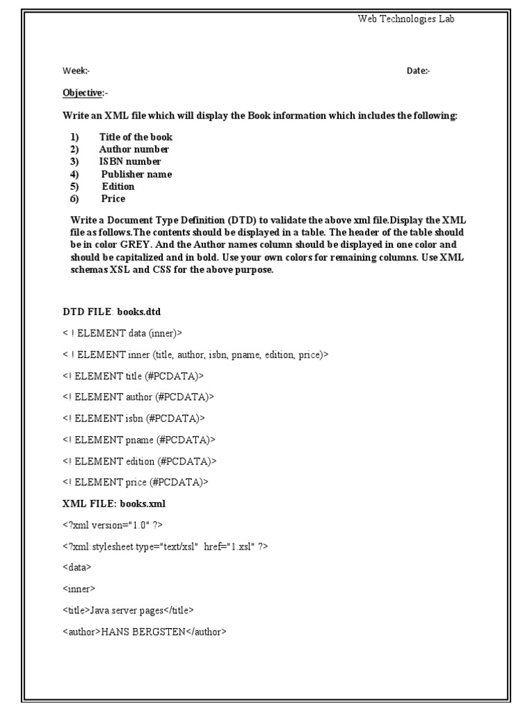 An XML File Which Will Display The Book Information and DTD | Download ...