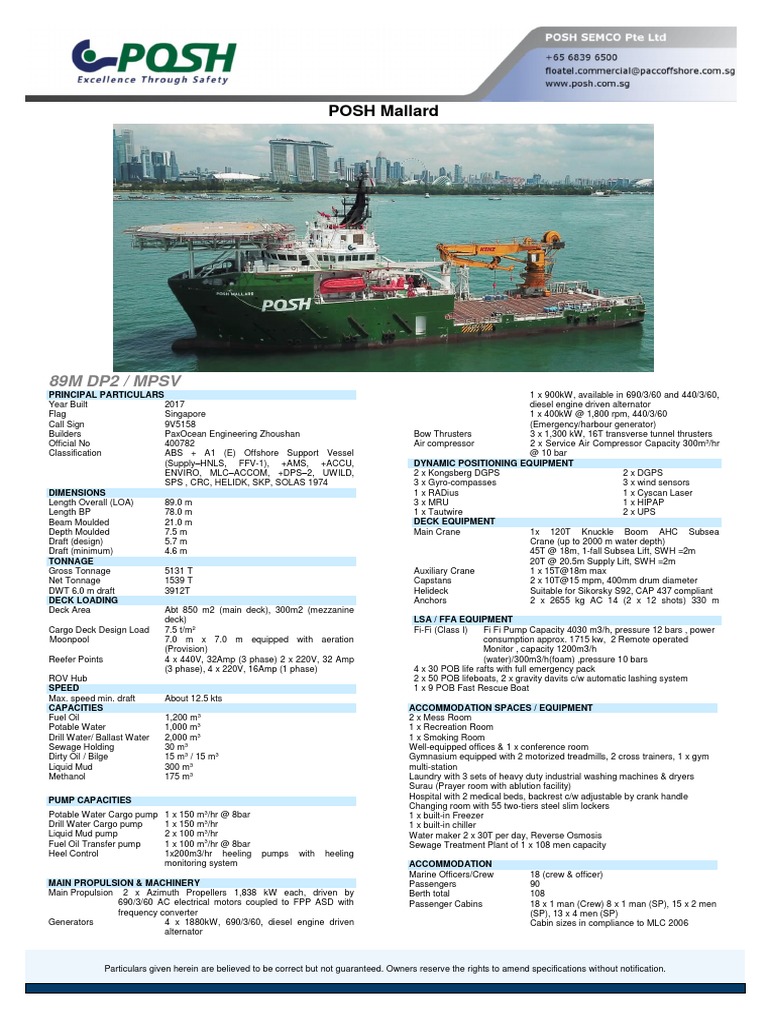 POSH Mallard: 89M Dp2 / MPSV | PDF | Engines | Tonnage