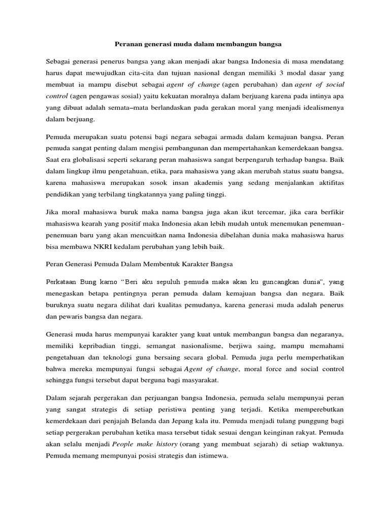 Peranan Generasi Muda Dalam Membangun Bangsa | PDF