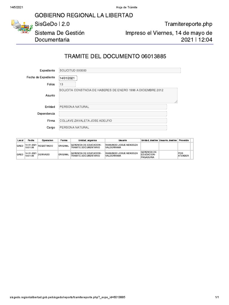 Hoja de Trámite | PDF