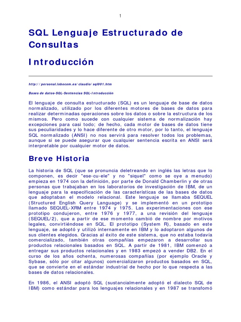 SQL Lenguaje Estructurado de Consultas | PDF | SQL | Bases de datos
