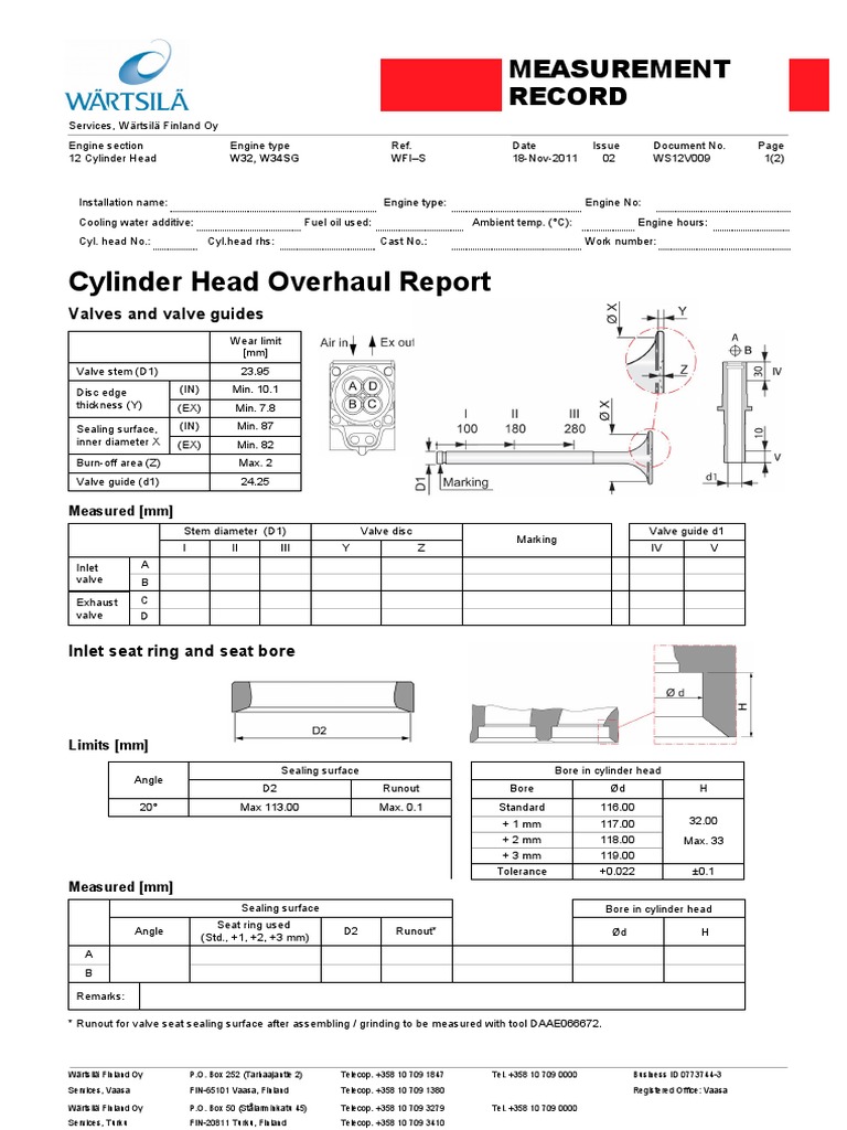 Cylinder Head Overhaul Report for a 12 Cylinder W32, W34SG Engine | PDF ...