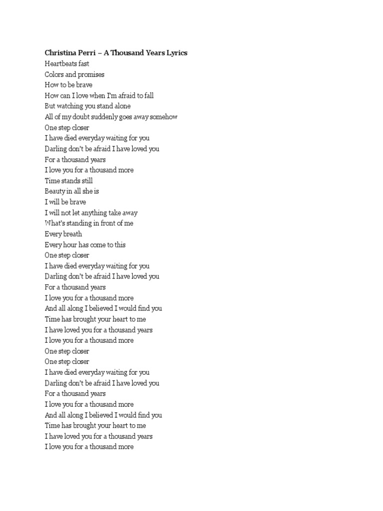 A Thousand Years Lyrics by Christina Perri | PDF | Poetry