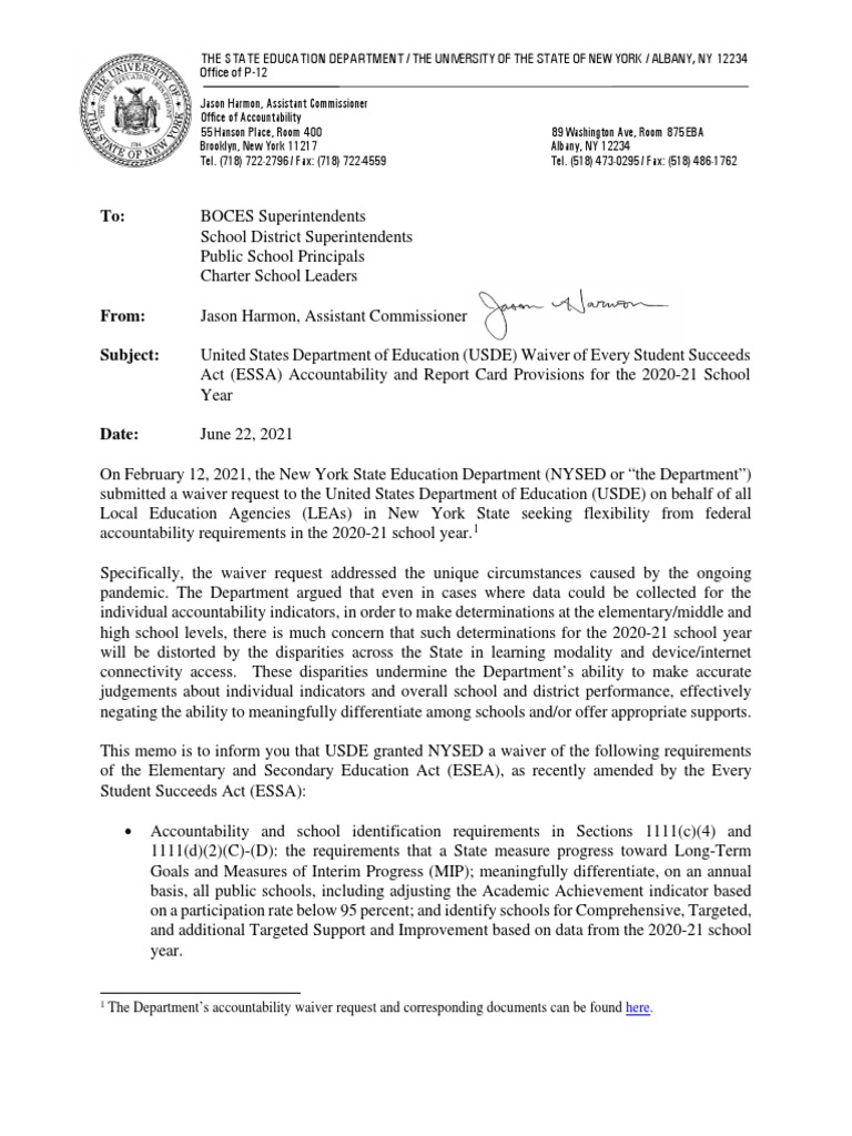Accountability Waiver Announcement Memo 062221 | PDF | United States ...