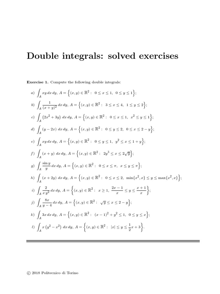 Solved Exercises On Integrals | PDF | Determinant | Integral Solved Exercises On Integrals | PDF | Determinant | Integral