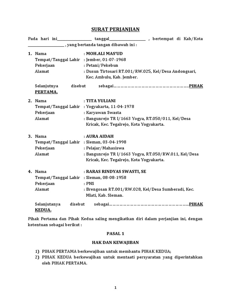 Contoh SURAT PERJANJIAN | PDF
