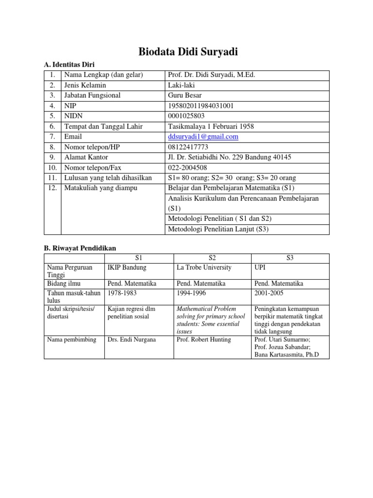 CV Prof. Didi Suryadi | PDF