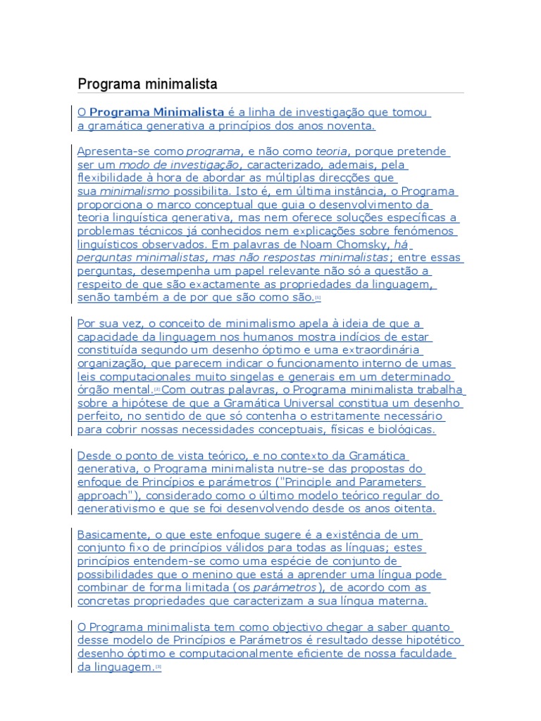 Programa Minimalista | PDF | Minimalismo | Teoria