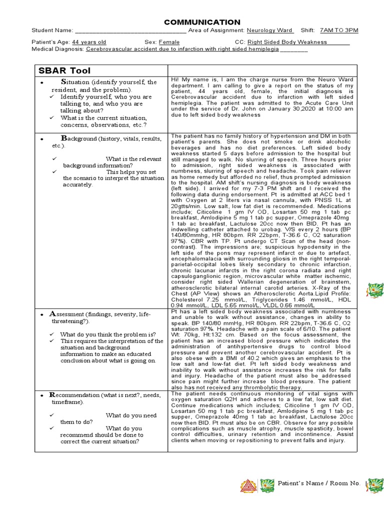 Communication SBAR Tool | PDF | Diseases And Disorders | Human Diseases ...