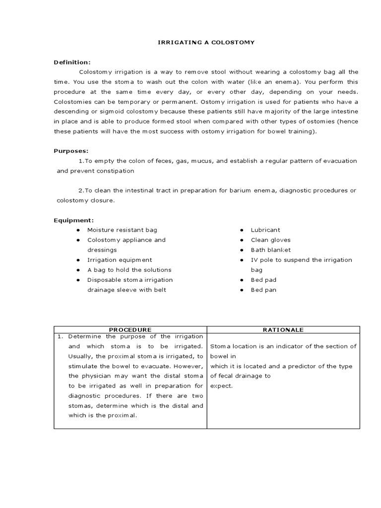 Colostomy Irrigation Procedure Guide | PDF | Gastroenterology ...