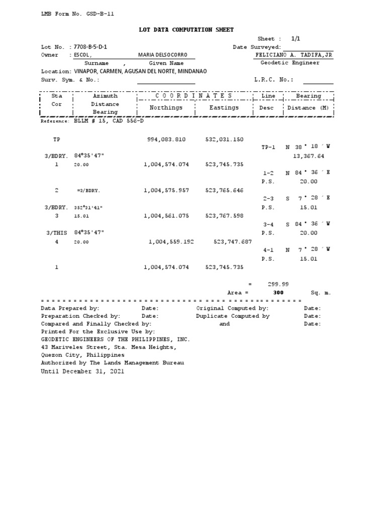 Lot Data Computation for 7708b | PDF | Geodesy | Geophysics