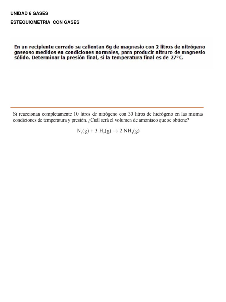 Ejercicios de Gases para La Prueba de Salida | Descargar gratis PDF | Gases | Estequiometría