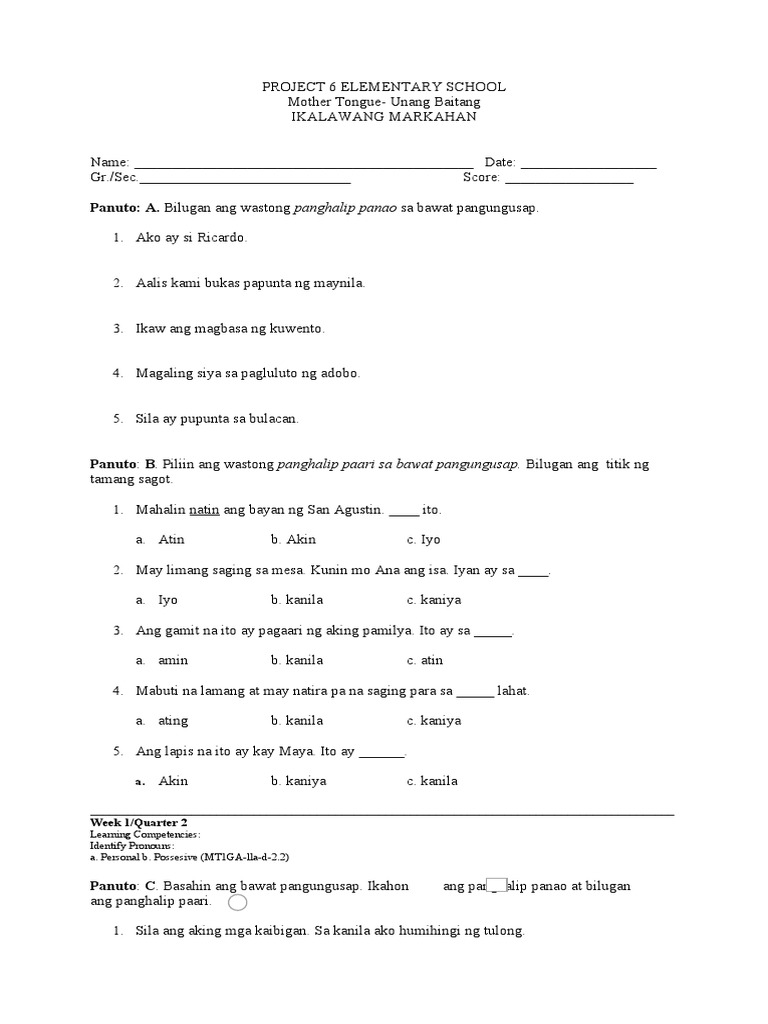 Worksheet MTB 1 2nd Quarter | PDF