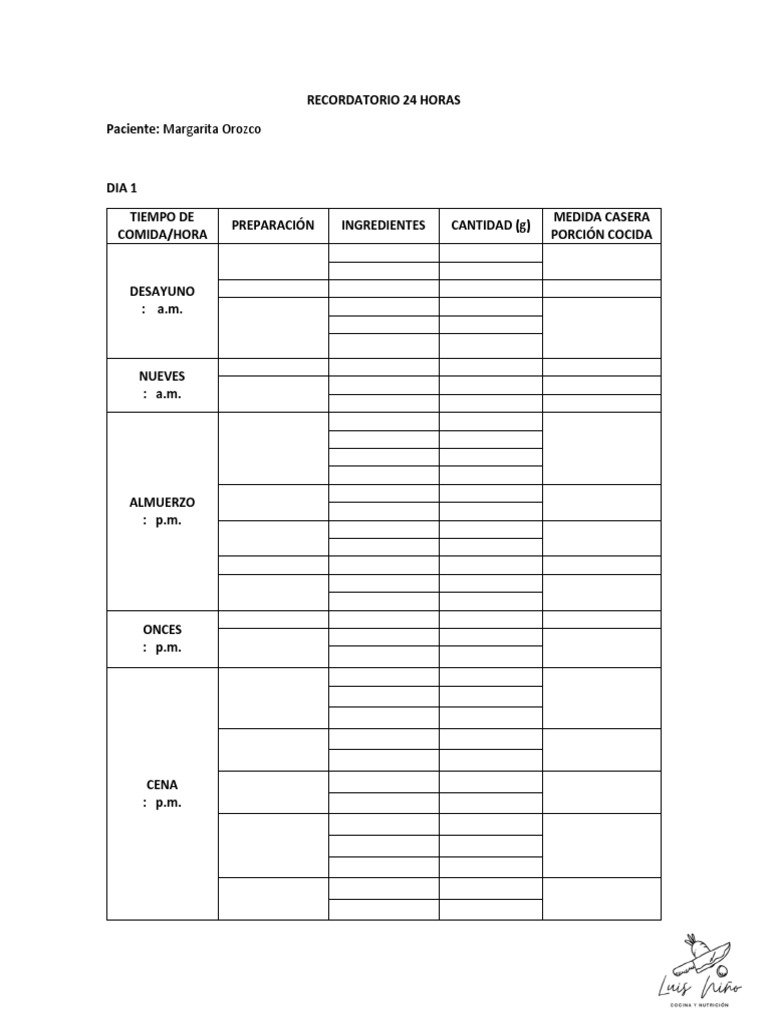 Formato RECORDATORIO 24 HORAS | PDF