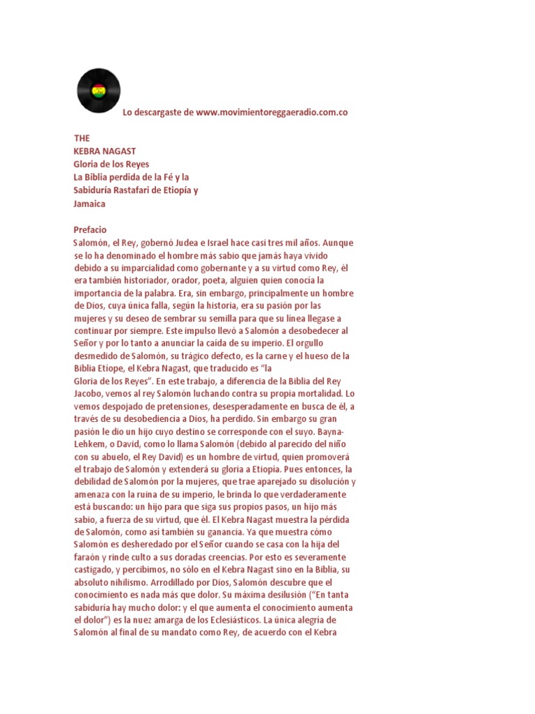 Kebra Nagast: La Biblia Rastafari | PDF | Sansón | Solomons