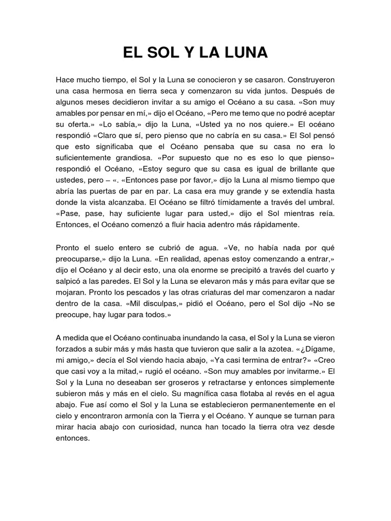 Cuento: El Sol y la Luna en 20 líneas | PDF