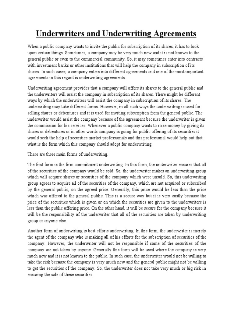 Underwriters and Underwriting Agreements | PDF | Underwriting ...